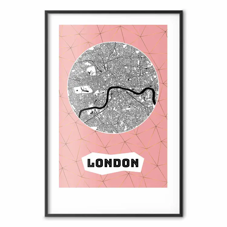 Plakat Centrum Londynu - mapa angielskiego miasta z napisem na różowym ...