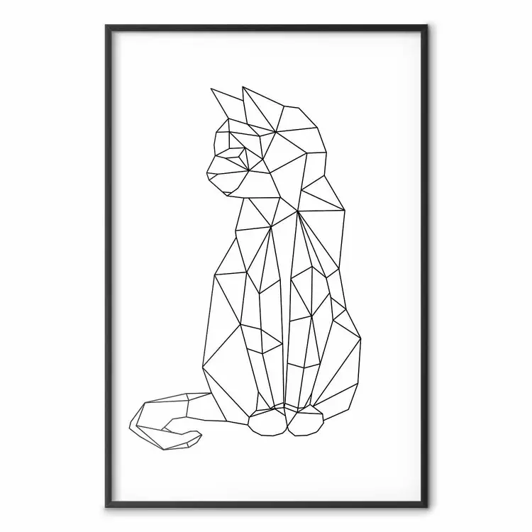 Plakat Geometryczny kot - abstrakcyjny line art zwierzęcia na białym ...