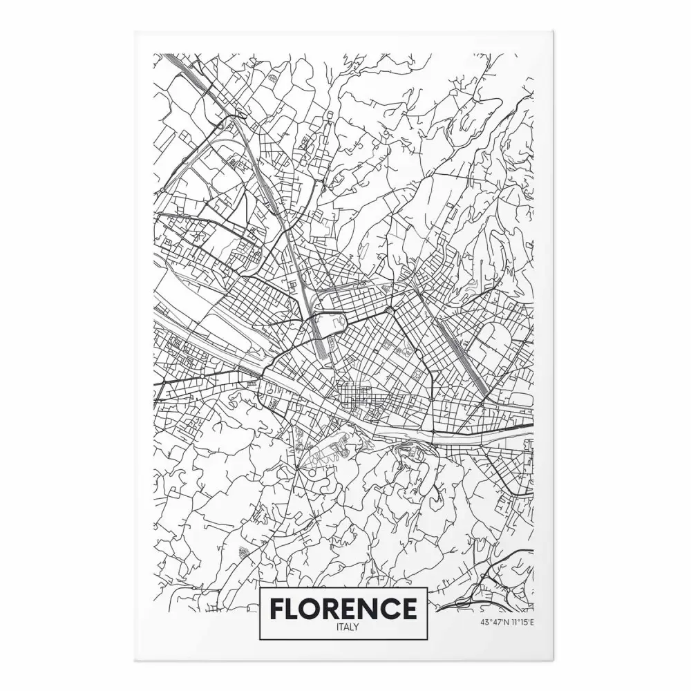 Plakat Mapa Florencji - czarna mapa topograficzna na białym tle z ...