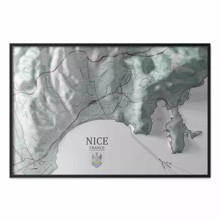 Plakat Zielona Nicea - mapa części Francji z zaznaczonymi ulicami i ...