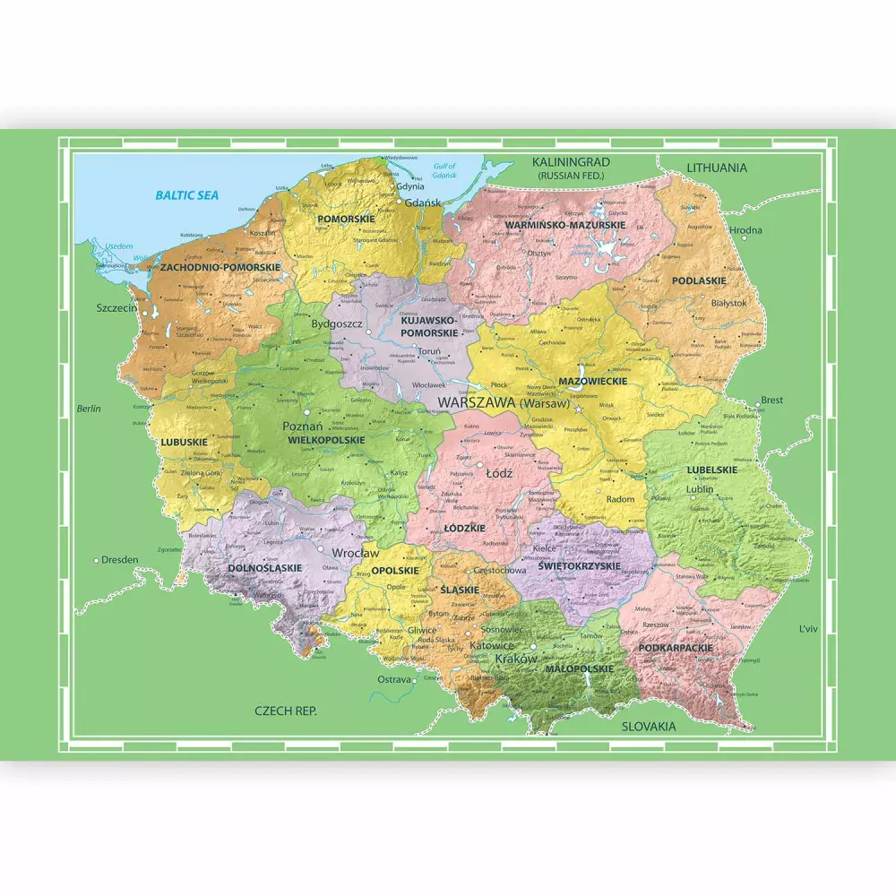 Fototapeta Administracyjna mapa Polski - rozkład województw wraz z ...
