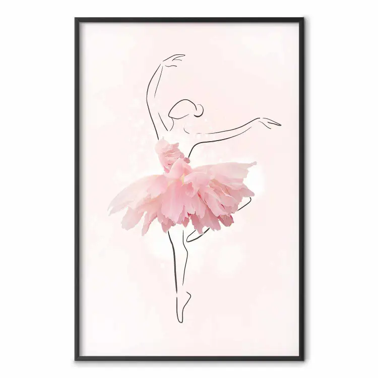 Plakat Tancerka - lineart baletnicy w sukience z różowych płatków ...