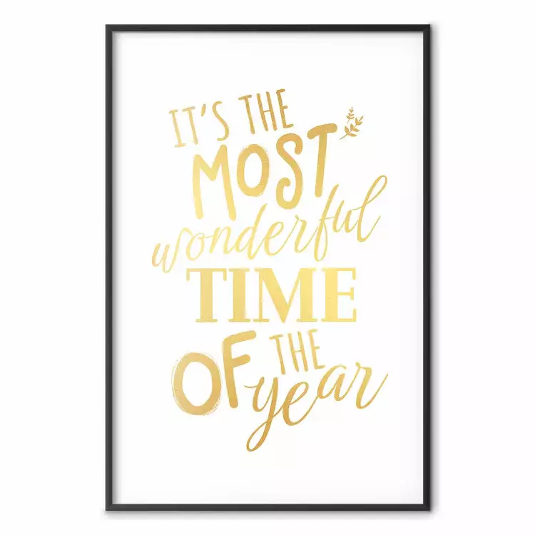 Plakat Najpiękniejszy czas - złoty napis, ozdobny tekst świąteczny na ...