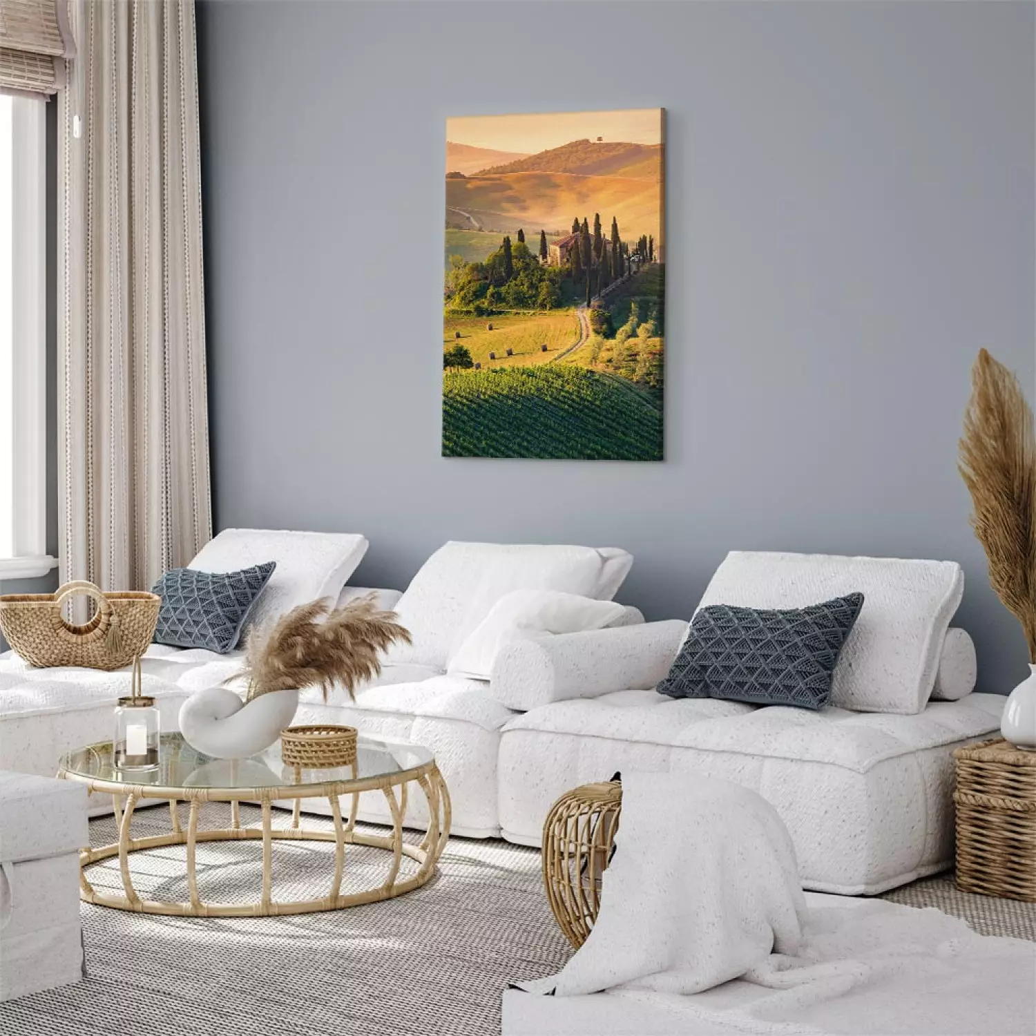 Obraz Słoneczne pola Toskanii - fotografia pejzażu o zachodzie słońca ...