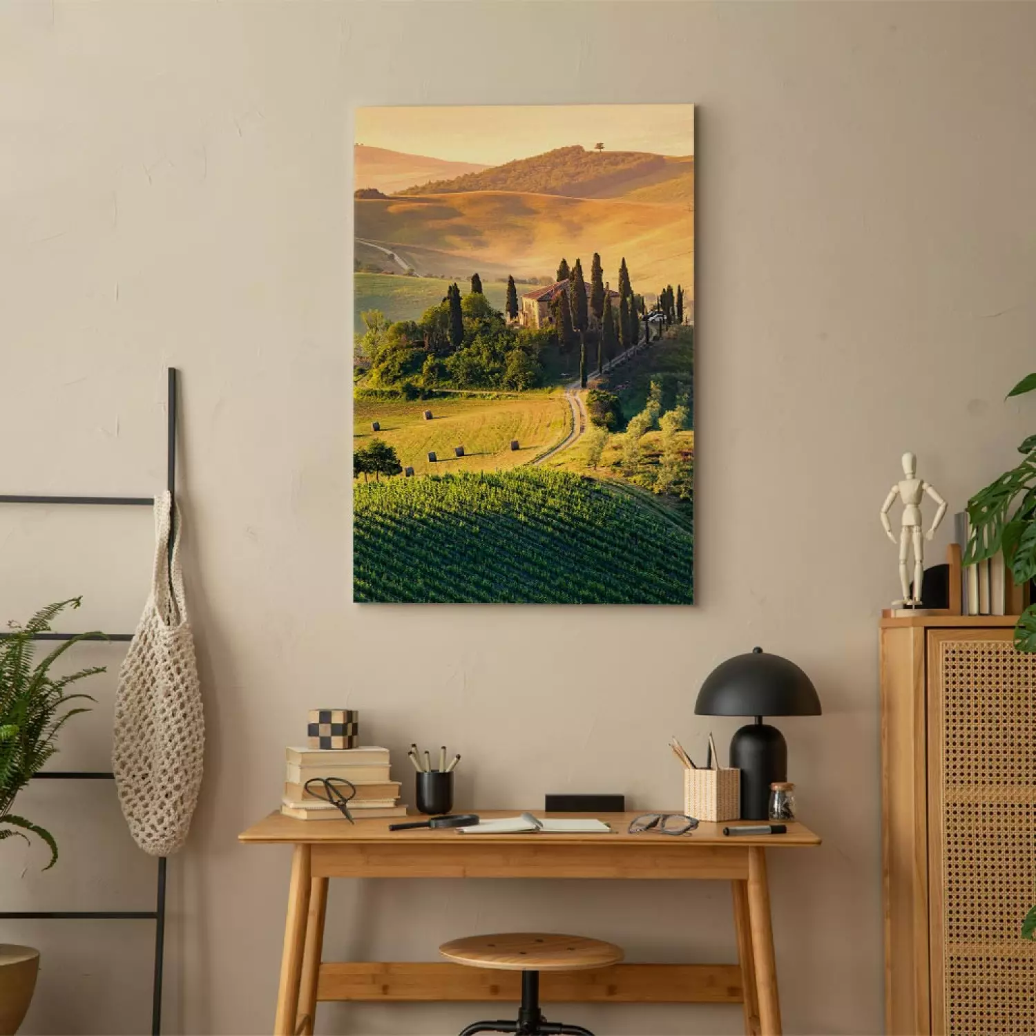 Obraz Słoneczne pola Toskanii - fotografia pejzażu o zachodzie słońca ...