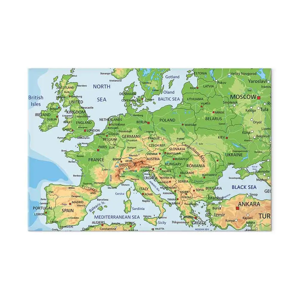 Obraz Mapa Europy drukowany na płótnie na ścianę - Mapy świata - sklep ...